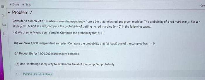 Solved Consider a sample of 10 marbles drawn independently | Chegg.com
