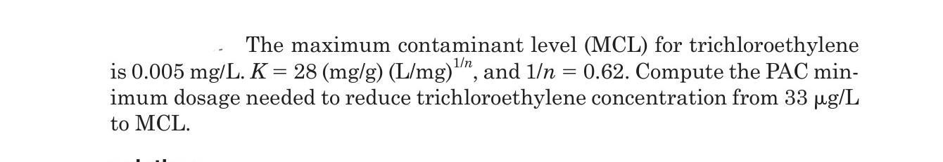 Solved The maximum contaminant level (MCL) for | Chegg.com
