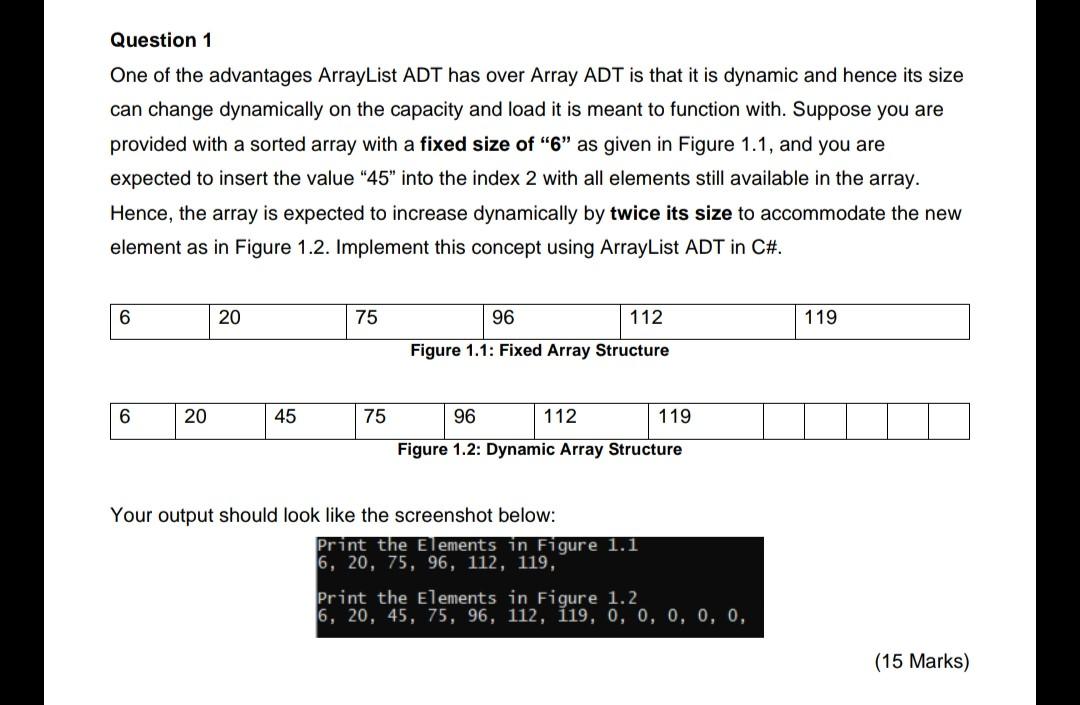 Solved Question 1 One of the advantages ArrayList ADT has | Chegg.com