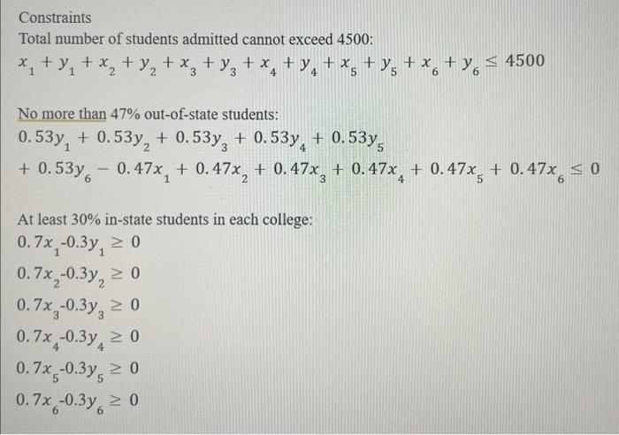 Solved Constraints Total number of students admitted cannot | Chegg.com