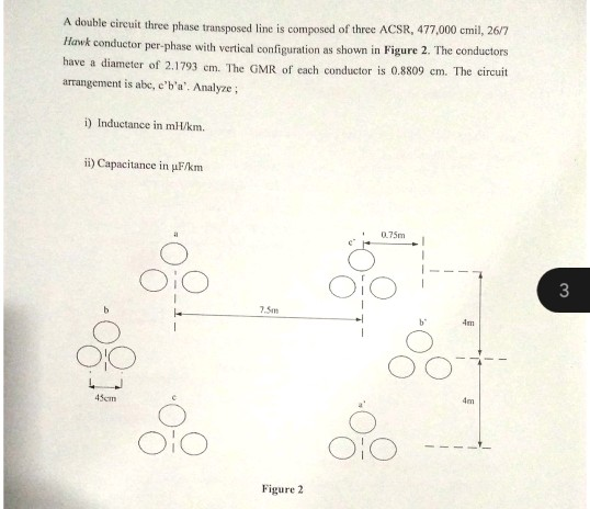 Solved A double circuit three phase transposed line is | Chegg.com