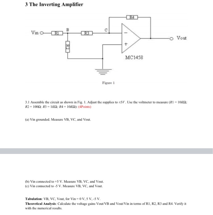 Solved 3 The Inverting Amplifier R4 Vin RI B Vout R2 MC1458 | Chegg.com