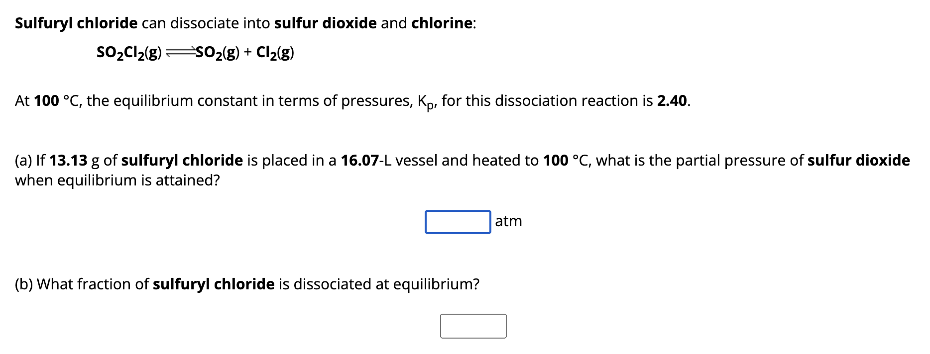 Solved Sulfuryl chloride can dissociate into sulfur dioxide | Chegg.com
