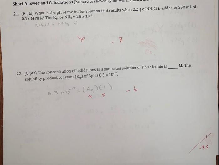 Solved 21. (8 pts) What is the pH of the buffer solution | Chegg.com