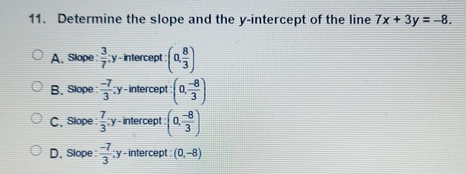 Solved 11. Determine the slope and the y-intercept of the | Chegg.com