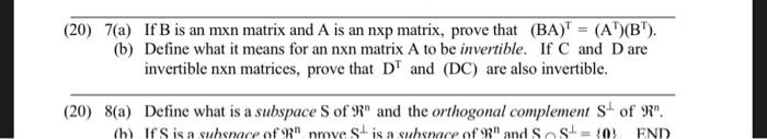 Solved (20) 7(a) If B is an mxn matrix and A is an nxp | Chegg.com