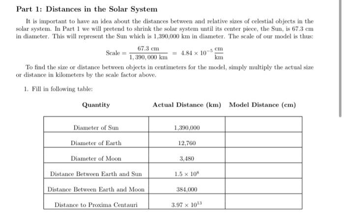Solved Part 1: Distances in the Solar System It is important | Chegg.com