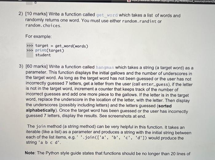 Solved 1) [20 marks] Write a function named enter_guess | Chegg.com