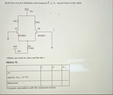 Solved Build the circuit in Multisim and measure Tr, ﻿Ic. | Chegg.com
