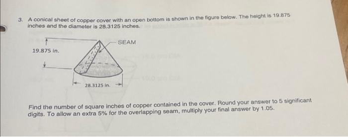 Solved 3. A conical sheet of copper cover with an open | Chegg.com