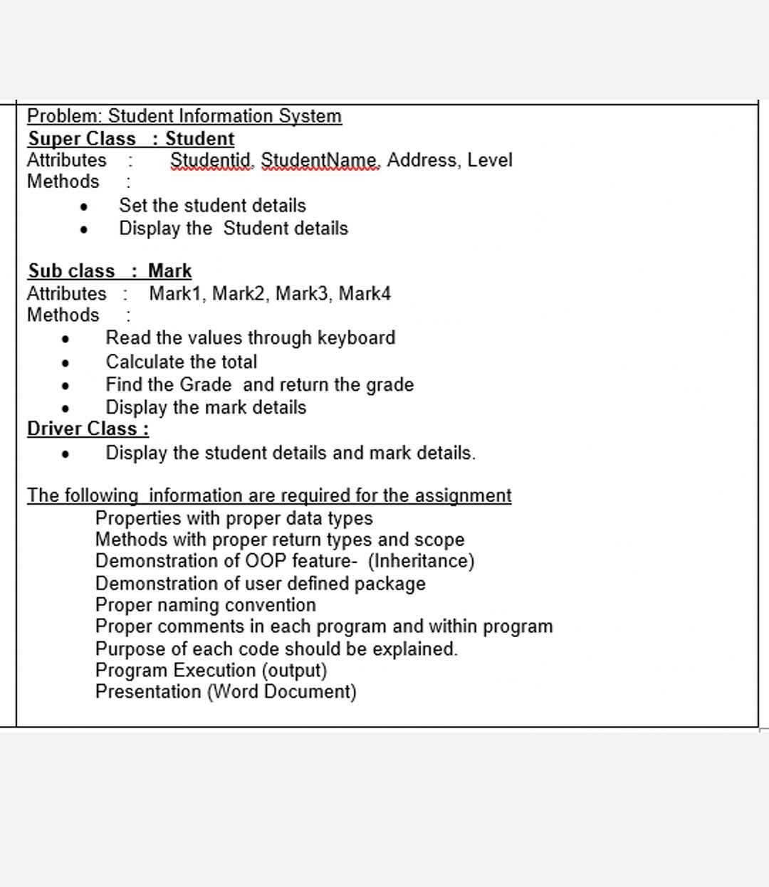 Solved Problem: Student Information System Super Class : | Chegg.com