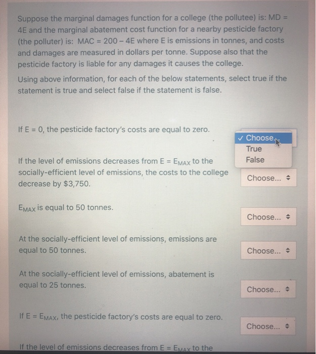 Solved Suppose the marginal damages function for a college | Chegg.com