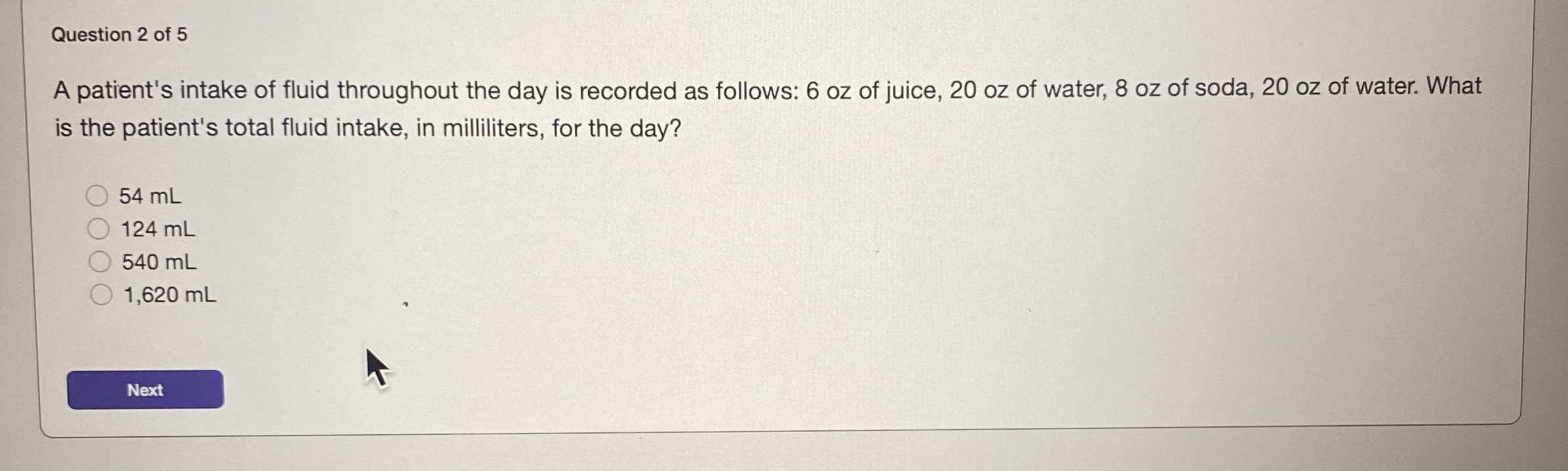 Solved How to solve Question 2 ﻿of 5A patient's intake of | Chegg.com