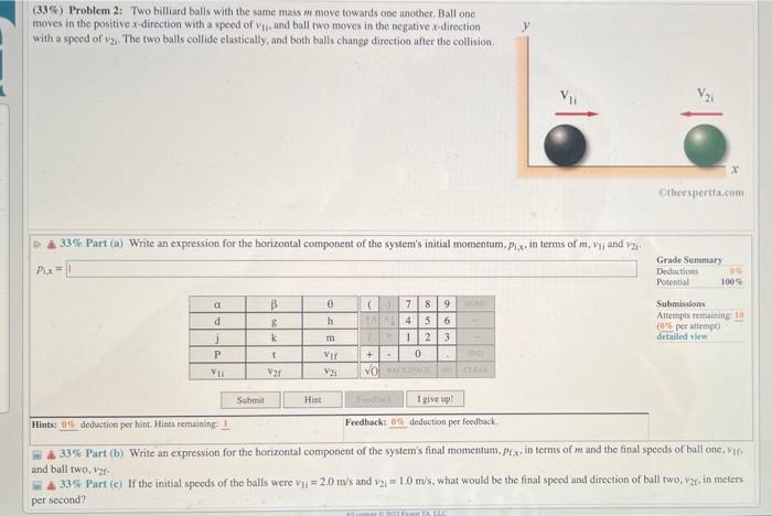 Solved (33%) Problem 2: Two billiard balls with the same | Chegg.com