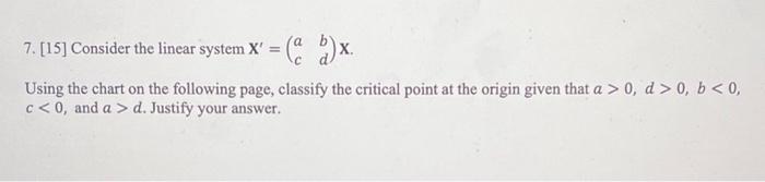 Solved 7. [15] Consider the linear system X′=(acbd)X. Using | Chegg.com