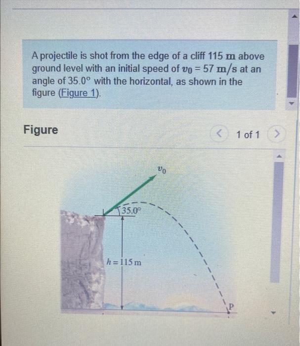 Solved A projectile is shot from the edge of a cliff 115 m | Chegg.com