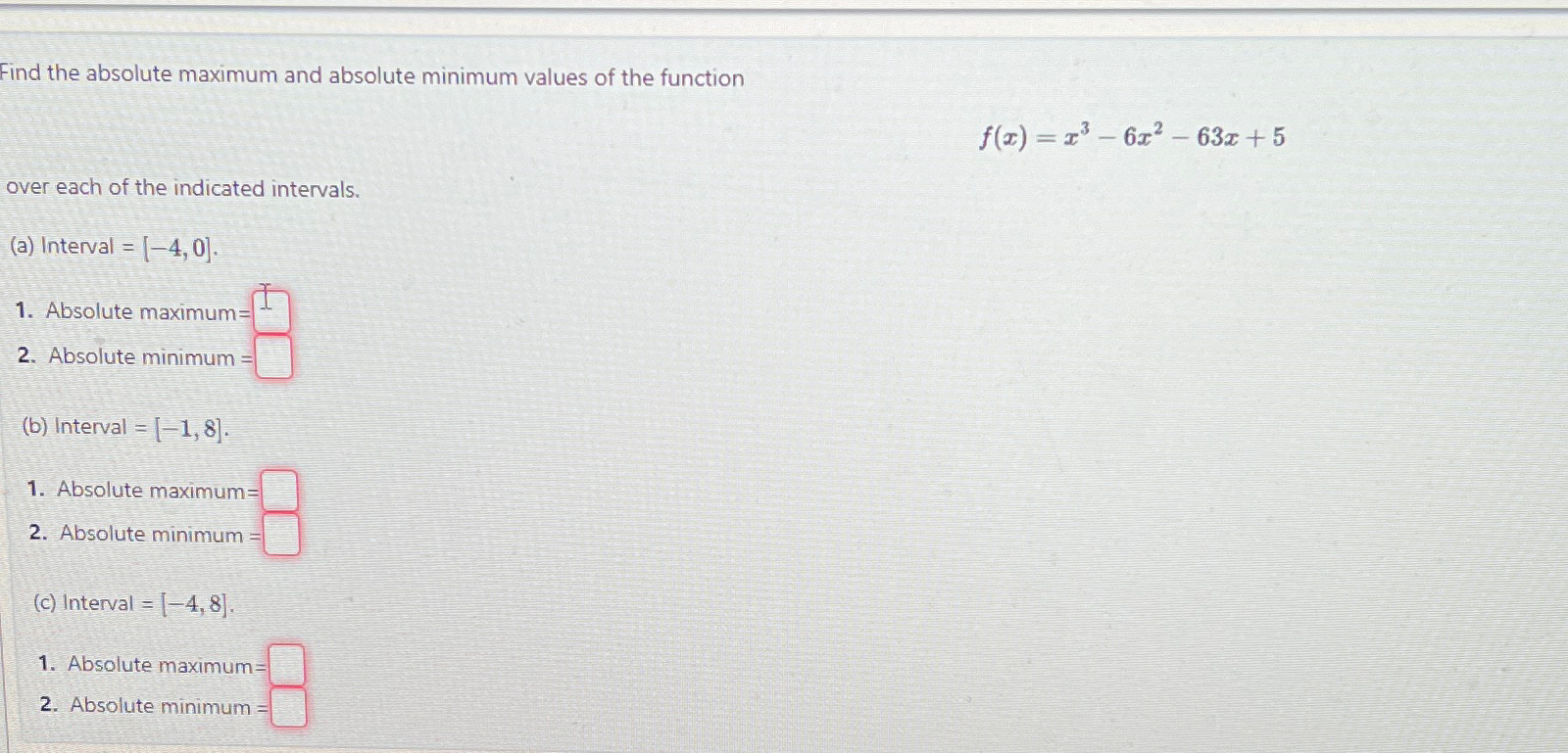 Solved Find the absolute maximum and absolute minimum values | Chegg.com