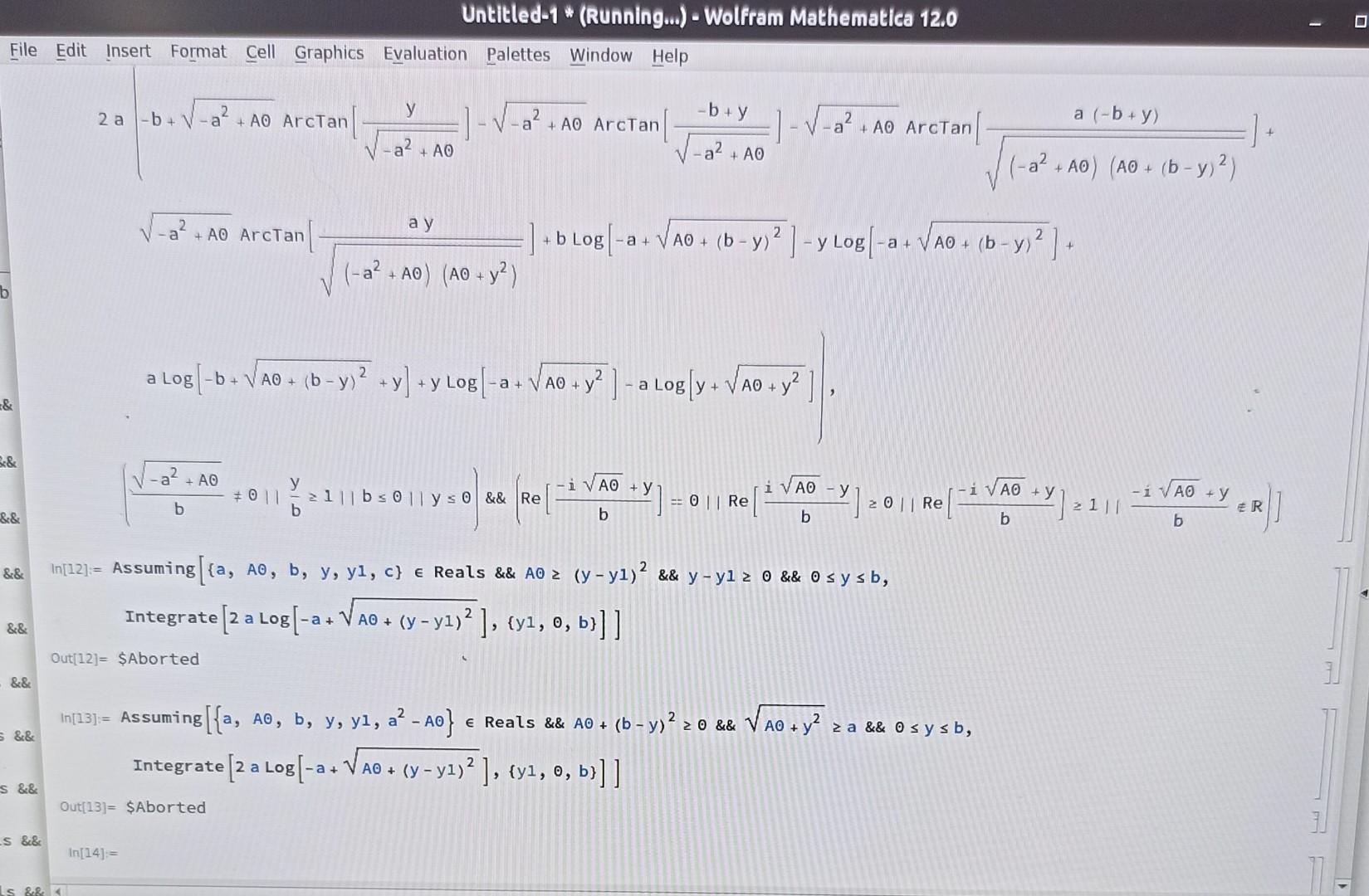 I want to solve this Log, Integrate[2a Log[ -a+((A0 + | Chegg.com