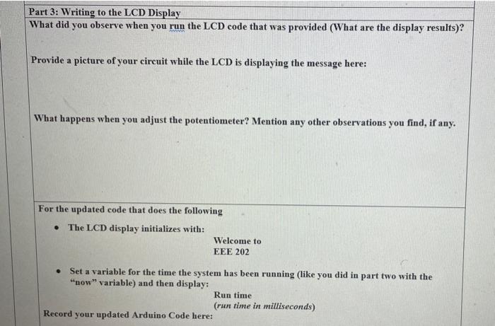 Part 3: Writing to the LCD Display What did you | Chegg.com