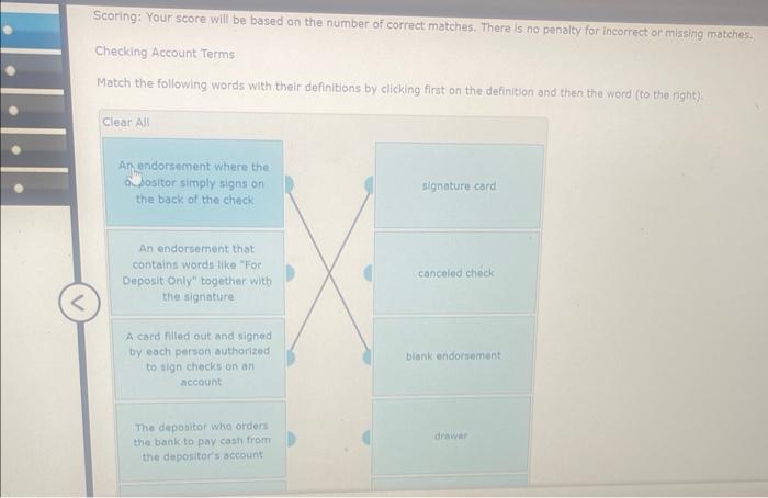 Solved Checking Account Terms Match the following words with | Chegg.com