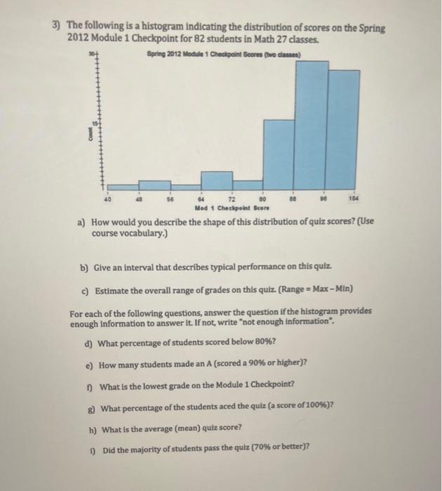 Solved 3) The following is a histogram indicating the | Chegg.com