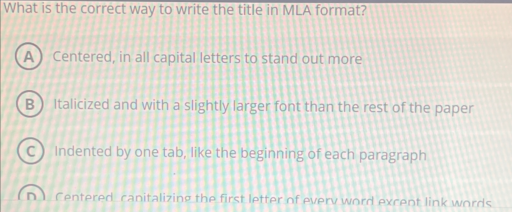 Solved What is the correct way to write the title in MLA | Chegg.com