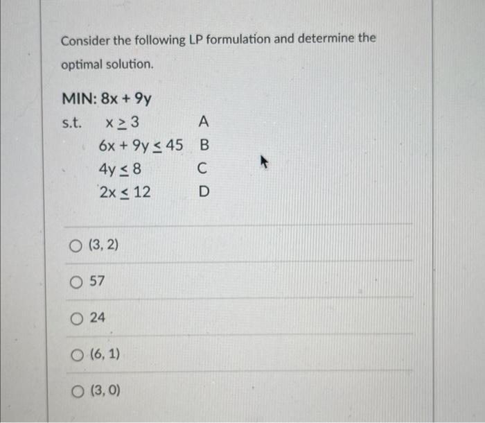 Solved Consider the following LP formulation and determine | Chegg.com