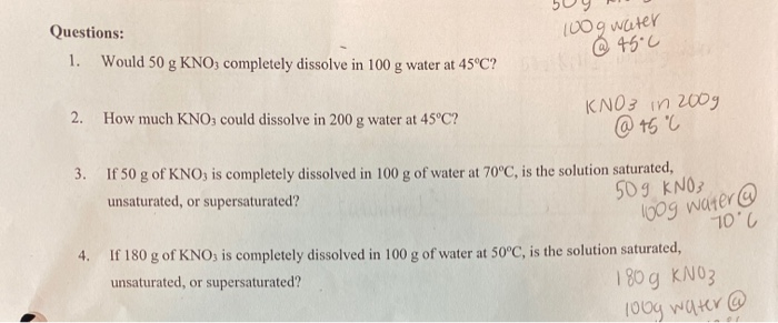 Solved Questions: 1. Would 50 g KNO; completely dissolve in | Chegg.com