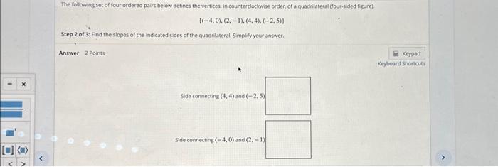 Solved The following set of four ordered pairs below defines | Chegg.com