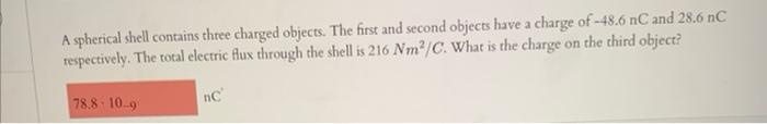 Solved A spherical shell contains three charged objects. The | Chegg.com