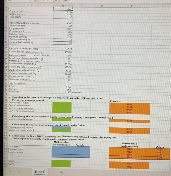 Solved Excel Activity: Calculating the WACC Here is the | Chegg.com
