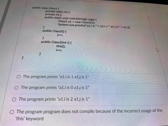 public class Classic private static int ; private int | Chegg.com