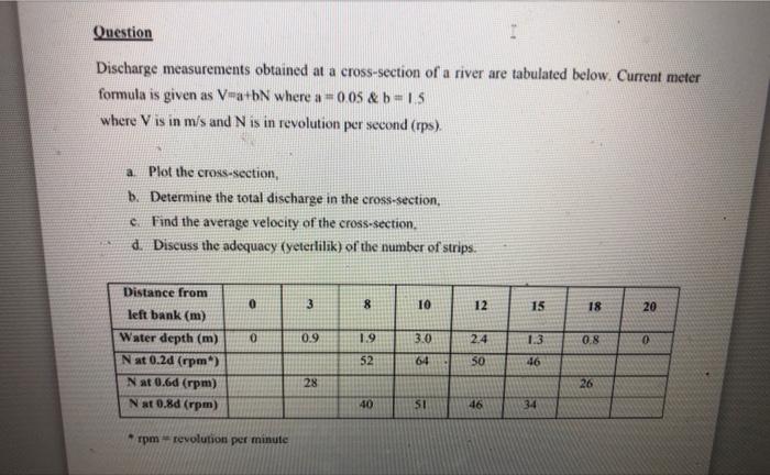 Solved Discharge measurements obtained at a cross-section of | Chegg.com