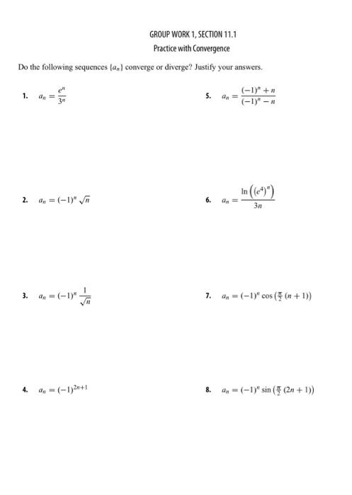 Solved GROUP WORK 1, SECTION 11.1 Practice with Convergence | Chegg.com