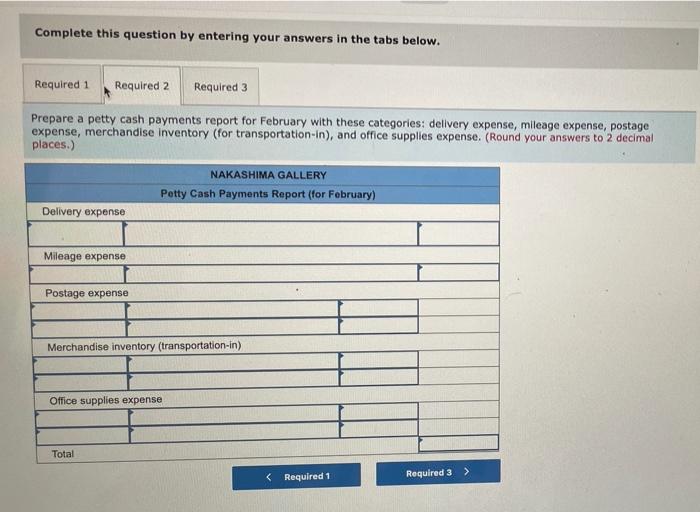 Solved Nakashima Gallery had the following petty cash | Chegg.com