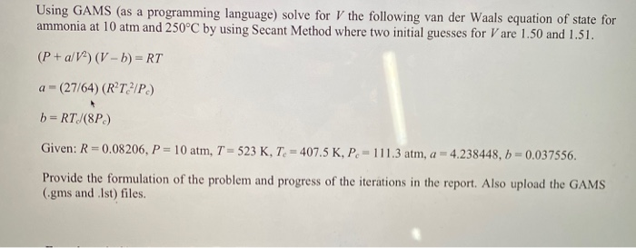Using GAMS (as a programming language) solve for V | Chegg.com