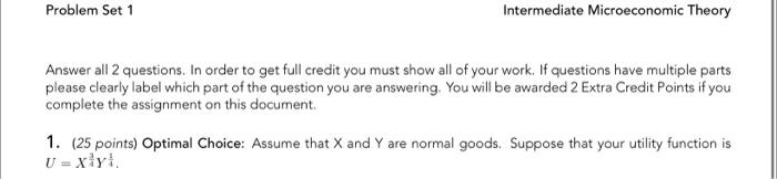 Solved Problem Set 1 Intermediate Microeconomic Theory | Chegg.com