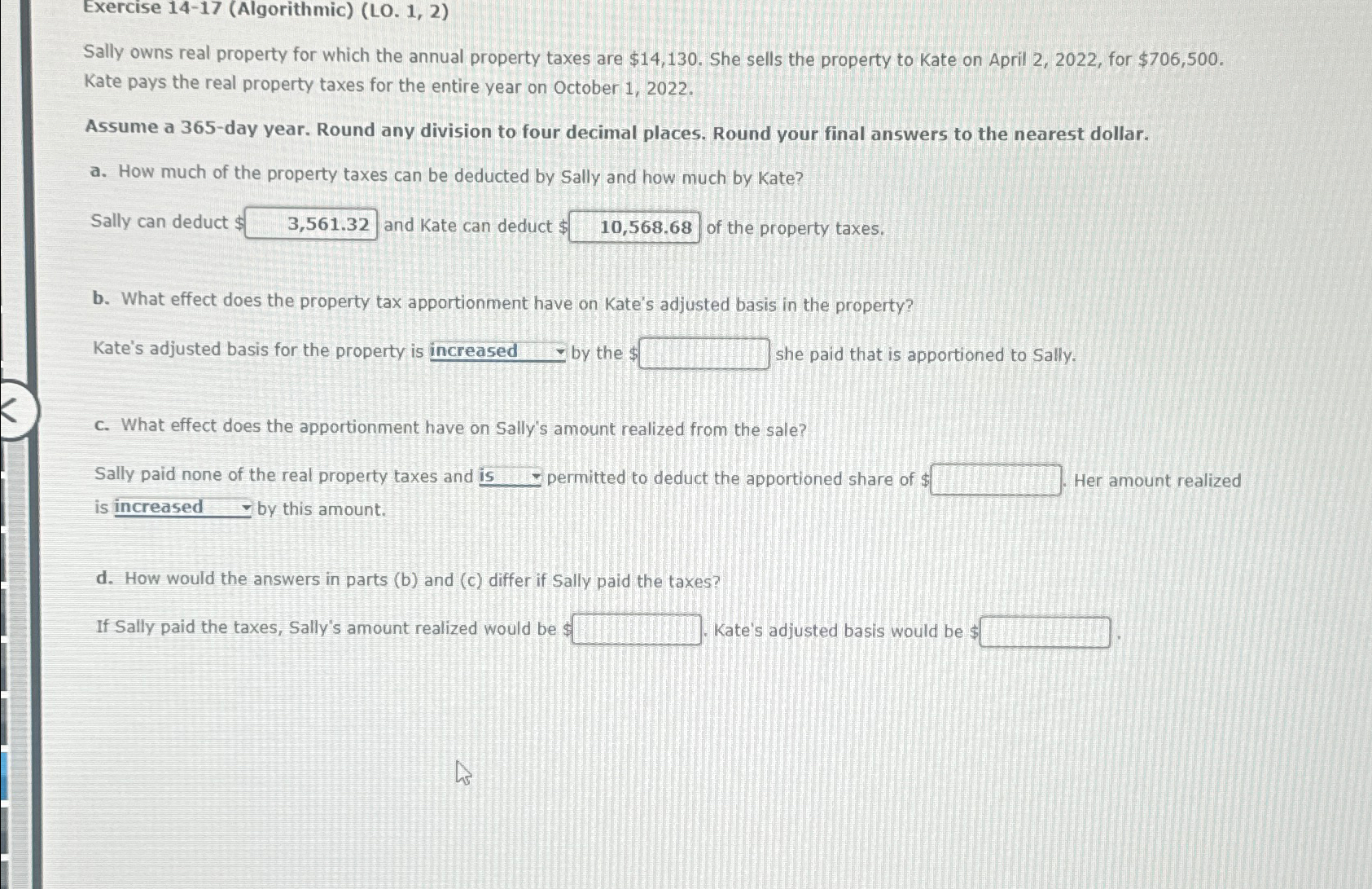 Solved Exercise 14-17 (Algorithmic) (L0. 1, 2)Sally owns | Chegg.com
