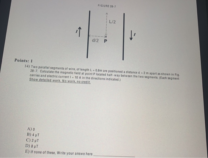 Solved FIGURE 28-7 L/2 1 d/2 P Points: 1 14) Two parallel | Chegg.com