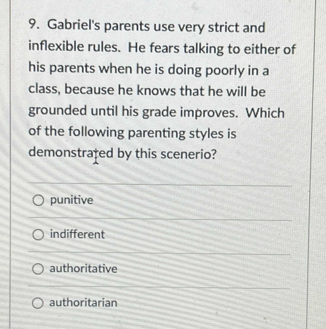 Solved Gabriel's parents use very strict and inflexible | Chegg.com
