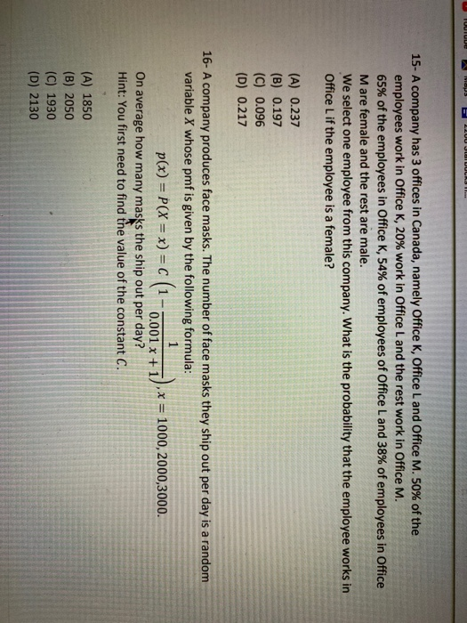 Solved TUUTUU ANS E LLUU JUURI 15- A company has 3 offices | Chegg.com