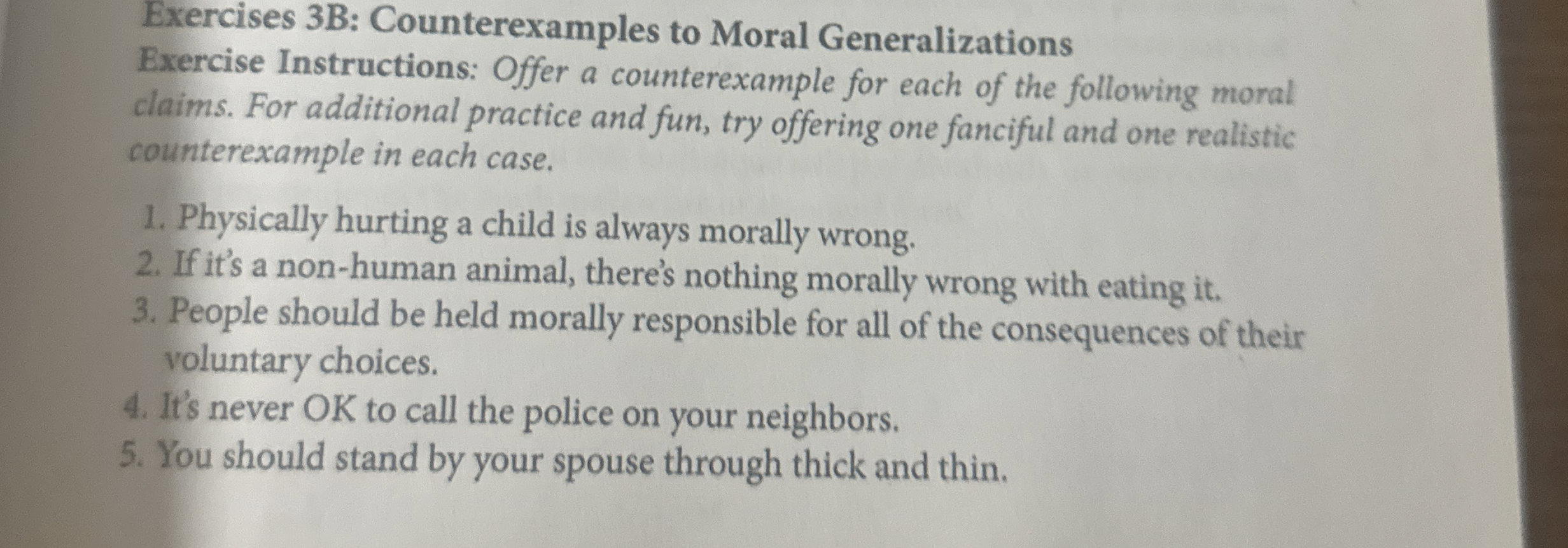Solved Exercises 3B: Counterexamples to Moral | Chegg.com