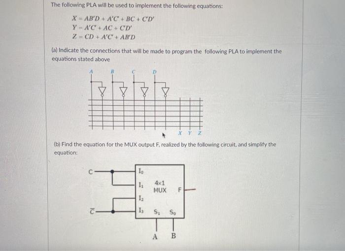Solved The following PLA will be used to implement the | Chegg.com