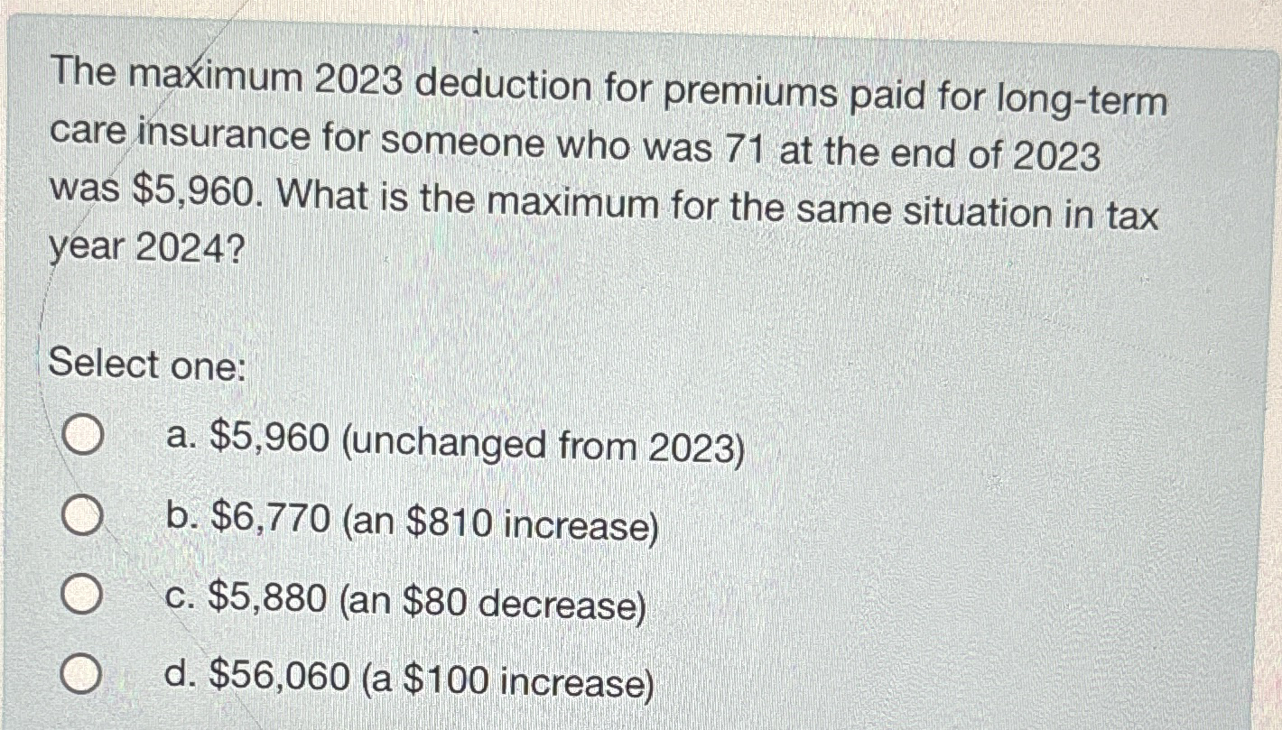 Solved The maximum 2023 ﻿deduction for premiums paid for | Chegg.com