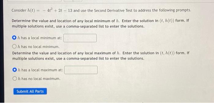 Solved Consider H T −4t2 2t−13 And Use The Second