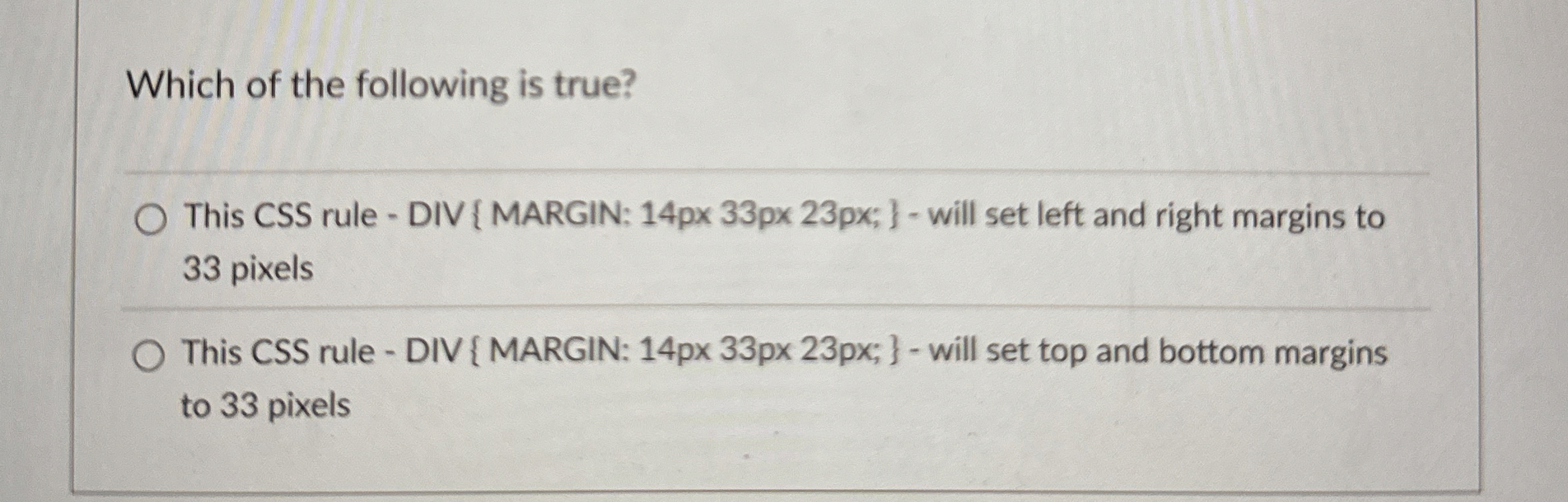Solved Which of the following is true?This CSS rule - ﻿DIV { | Chegg.com