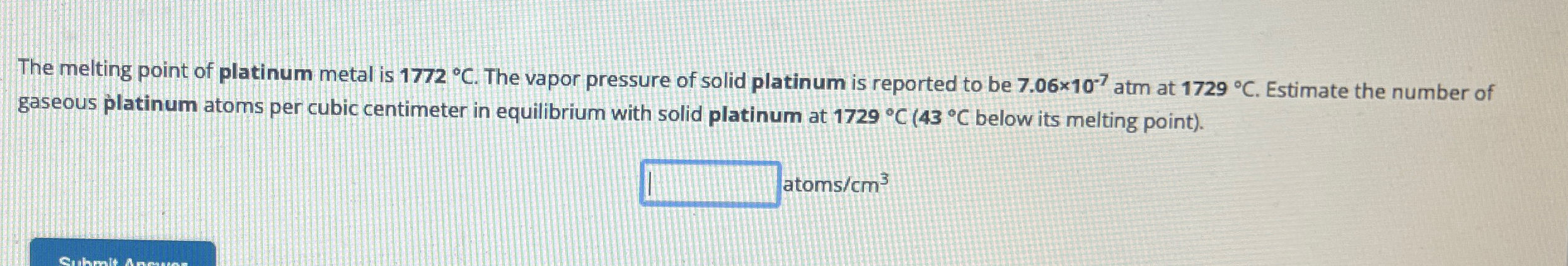 Solved The melting point of platinum metal is 1772°C. ﻿The | Chegg.com