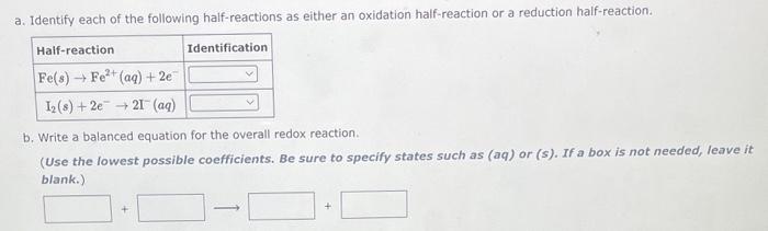 Solved b. Write a balanced equation for the overall redox | Chegg.com