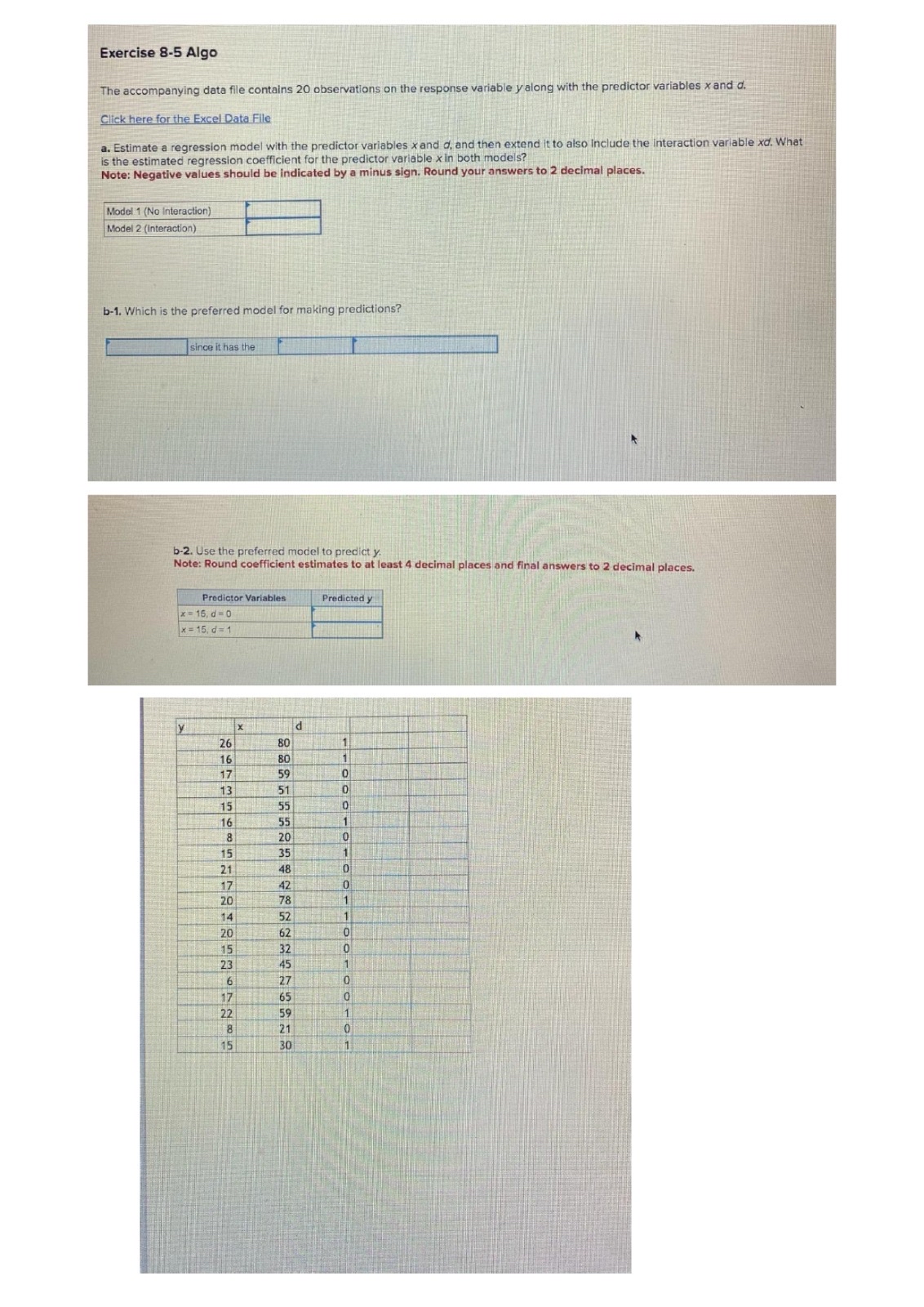 Solved Exercise 8-5 ﻿AlgoThe accompanying data file contains | Chegg.com