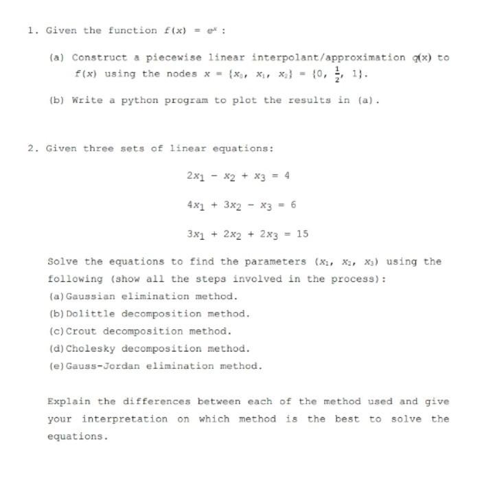 Solved 1. Given the function f(x)=ex : (a) Construct a | Chegg.com